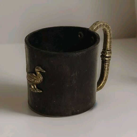 Dining | Vtg Leather Casing Tankard Real Hide Brass Handle And Duck ...